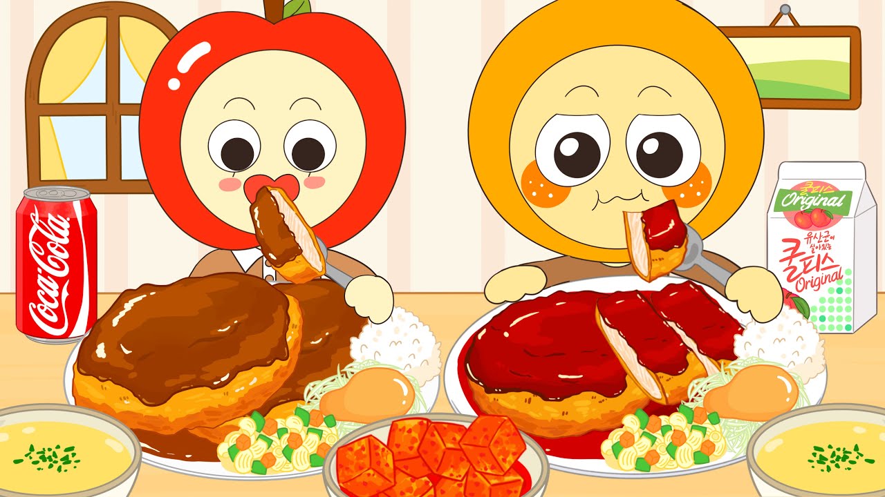 대왕 돈까스 vs 디진다 돈까스 애니 먹방 Giant Pork Cutlet Mukbang Animation - YouTube