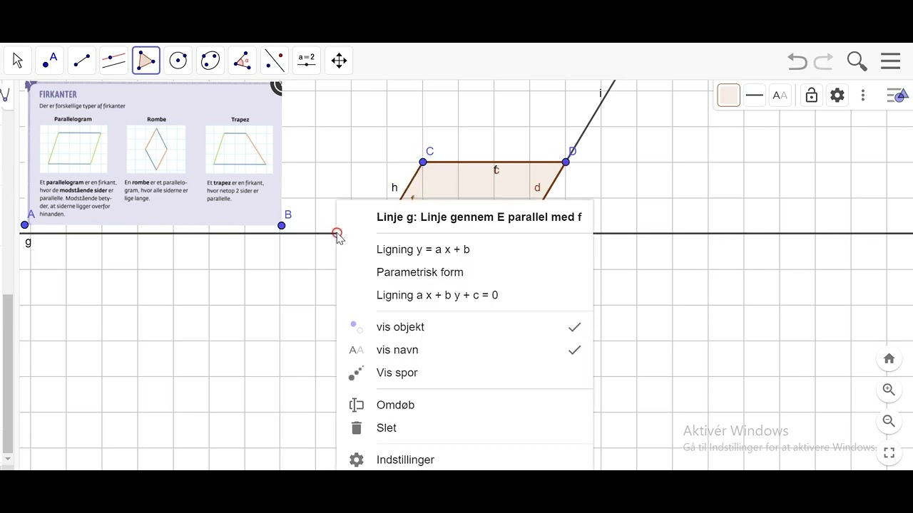 Hvordan tegner man parallelogram, Rombe og Trapez i Geogebra Provst - YouTube
