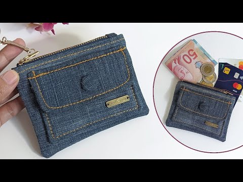 DIY Simple Mini Denim Money and Card Purse Out of Old Jeans | Wallet ...