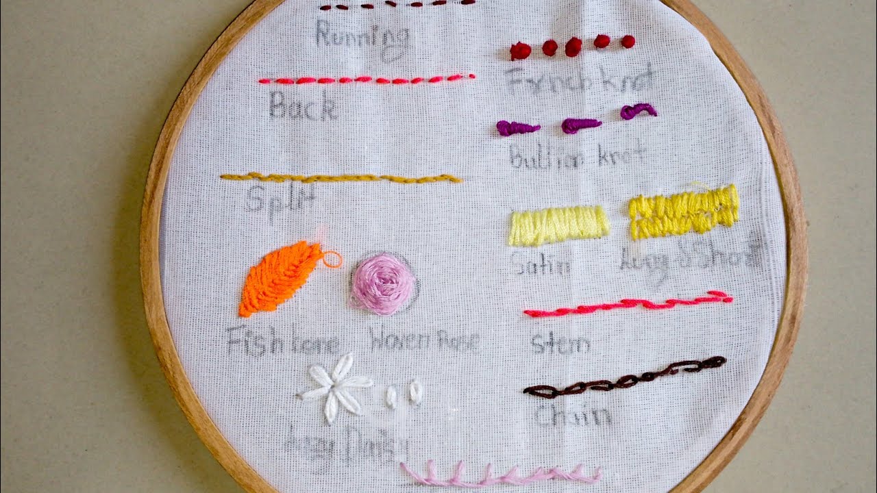 Embroidery Design For Beginners||10 easy Basic embroidery hand stitches ...