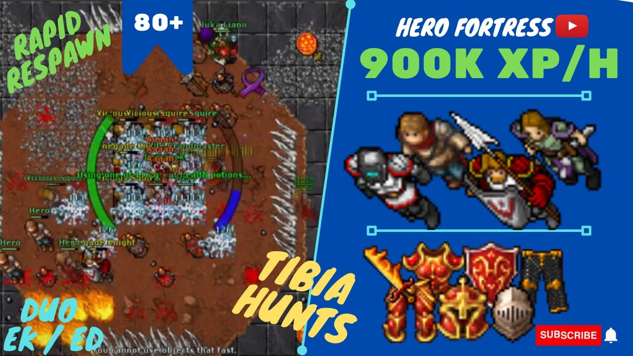 DUO EK/ED LVL 80+ 900K+ XP/H 150% - SKILLS 73/67 - TIBIA HUNT - HERO CAVE - RAPID RESP EVENT ...