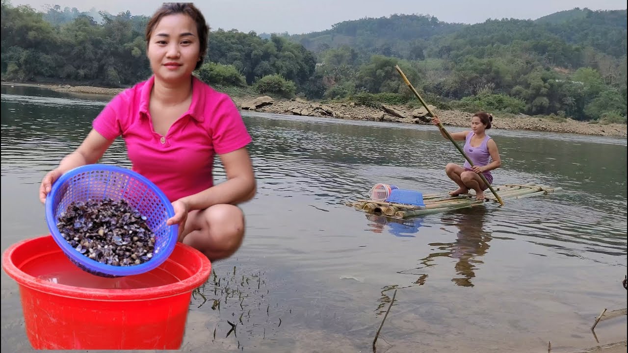 Use bamboo to move on the river. Catch mussels to cook soup / Phạm ...