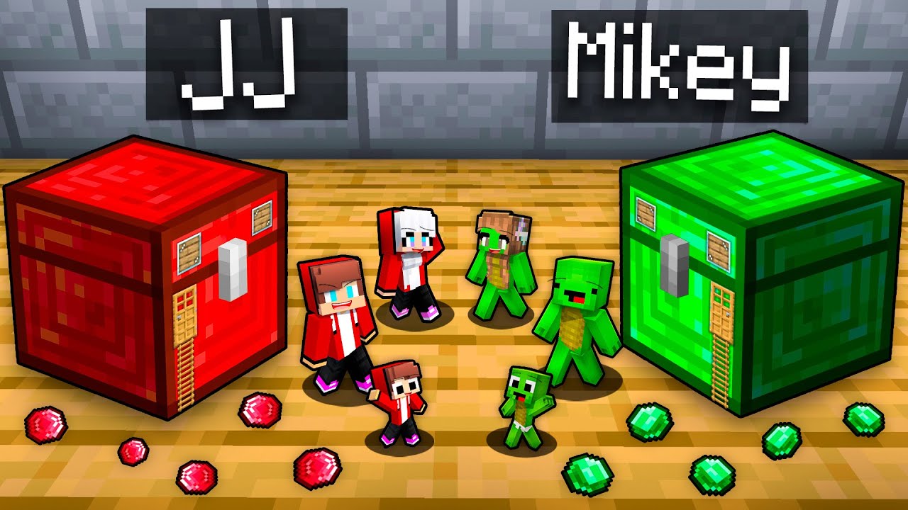 Mikey vs JJ Built Emerald or Ruby HOUSE INSIDE CHEST Family Battle in ...
