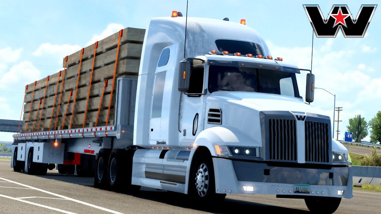 ATS 1.43 Western Star 5700XE | Dorsey Giant Flatbed Trailer * Wood ...