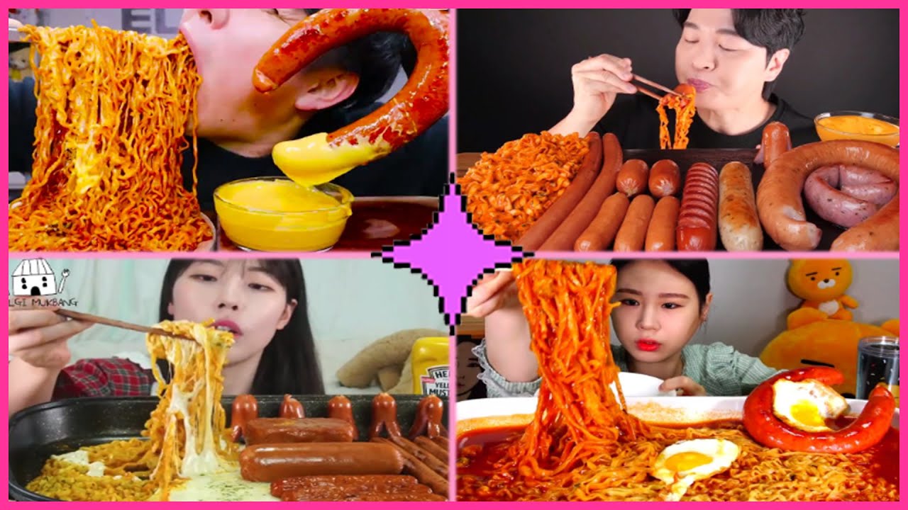 tổng hợp mukbang ăn mì siêu cay cùng xúc xích chiên ngon nhức nách ...