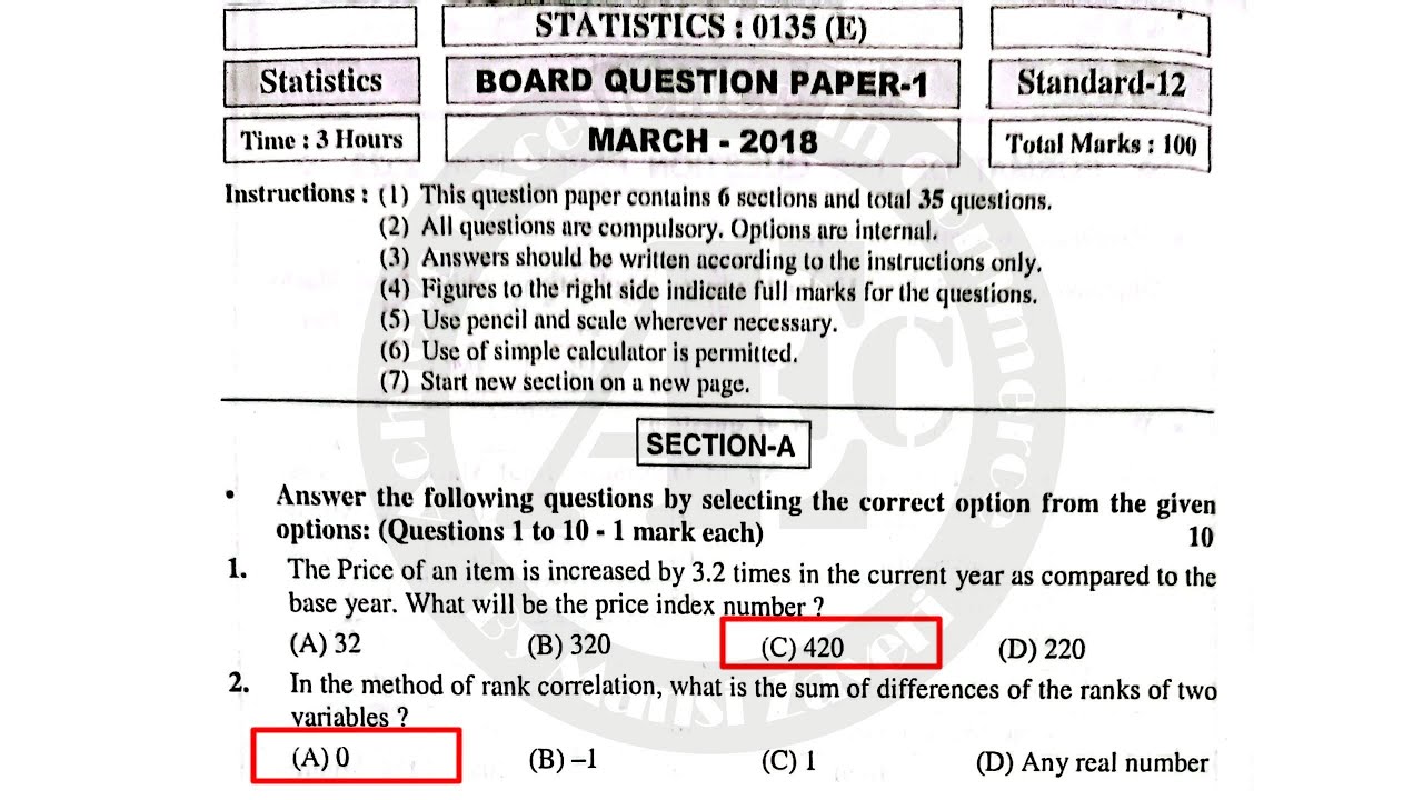 statistics March 2018 paper | class 12 stat board exam paper 2018 march ...