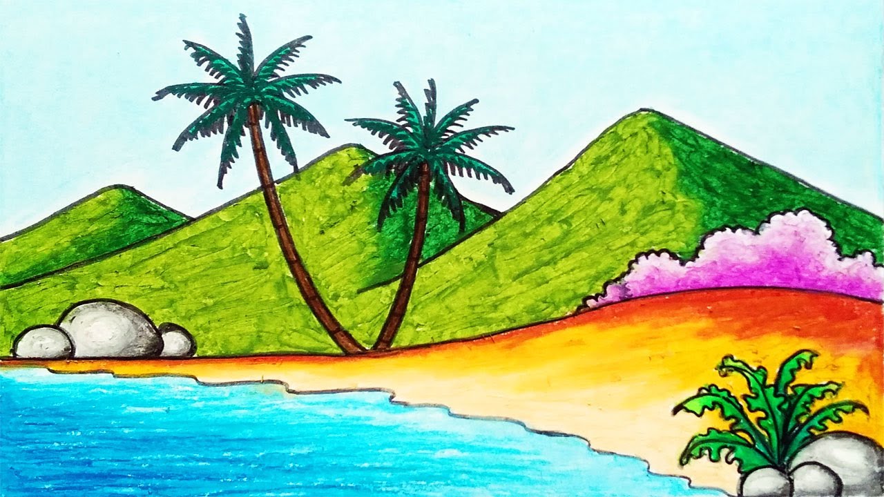 How To Draw Easy Tropical Beach Beautiful Scenery Drawing YouTube How To Draw Easy Tropical Beach Beautiful Scenery Drawing YouTube