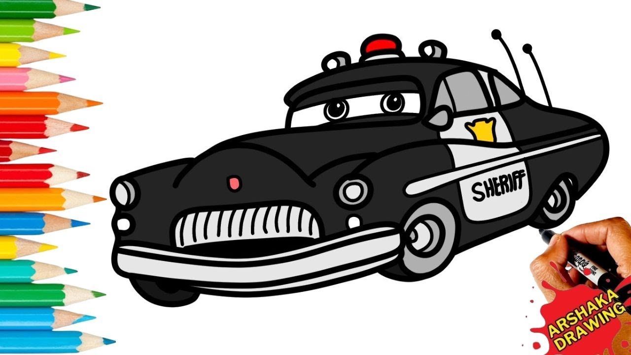 Drawing Sheriff from Disney Pixar Cars 3 Easy Step by Step | Lightning ...