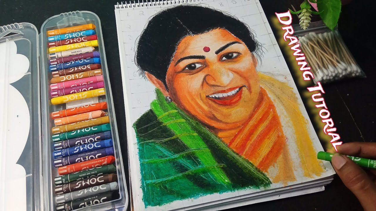 Lata Mangeshkar ji oil pastel drawing | Full drawing tutorial step by ...