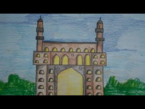 How to draw Charminar Hyderabad in India, Hyderabad Charminar drawing ...