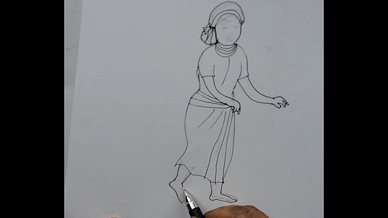 How to draw a tribal old woman | Old woman drawing - YouTube