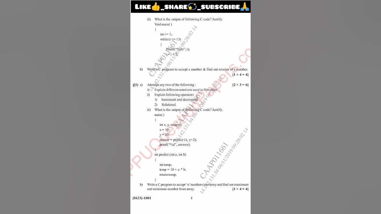 FY.B.Sc computer science 1st sem||Problem solving using computer & 'C' programming||Question ...