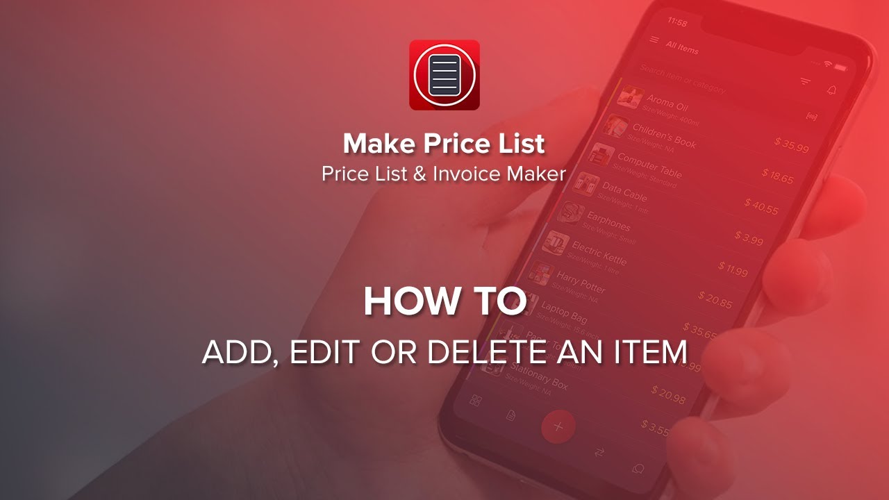 How to Add, Edit or Delete an Item - Make Price List & Invoice ...