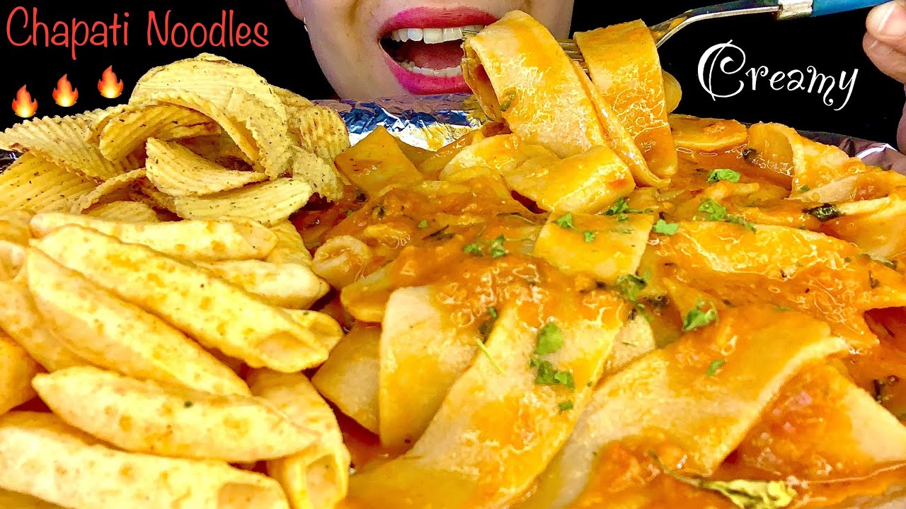 ASMR *MESSY EATING*🔥🔥 || Creamy chapati noodles || Spicy creamy ...