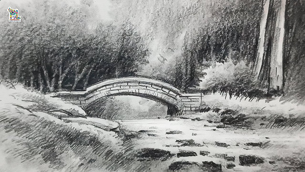 How to Draw Bridge in Forest Landscape Art - YouTube
