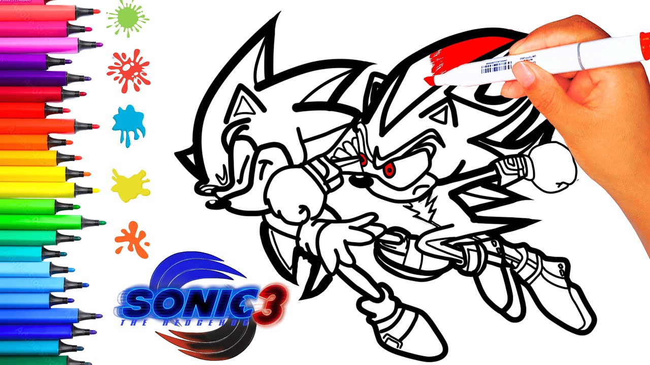 Cómo DIBUJAR y COLOREAR a SONIC y SHADOW de SONIC 3 🦔🔵⚫🎨🌟 | DIVERSIÓN ...