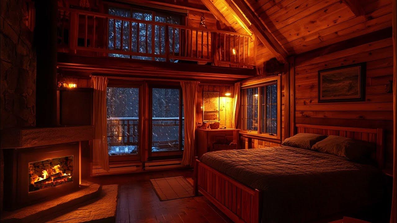 Cozy Winter Cabin Ambience | Relaxing Blizzard, Howling Wind and Crackling Sounds of Fireplace ...
