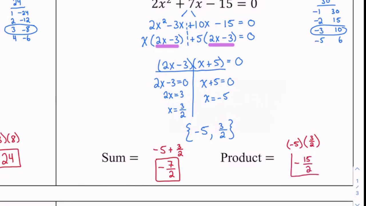Adv College Prep Algebra: Sum and Product of Quadratic Solutions - YouTube