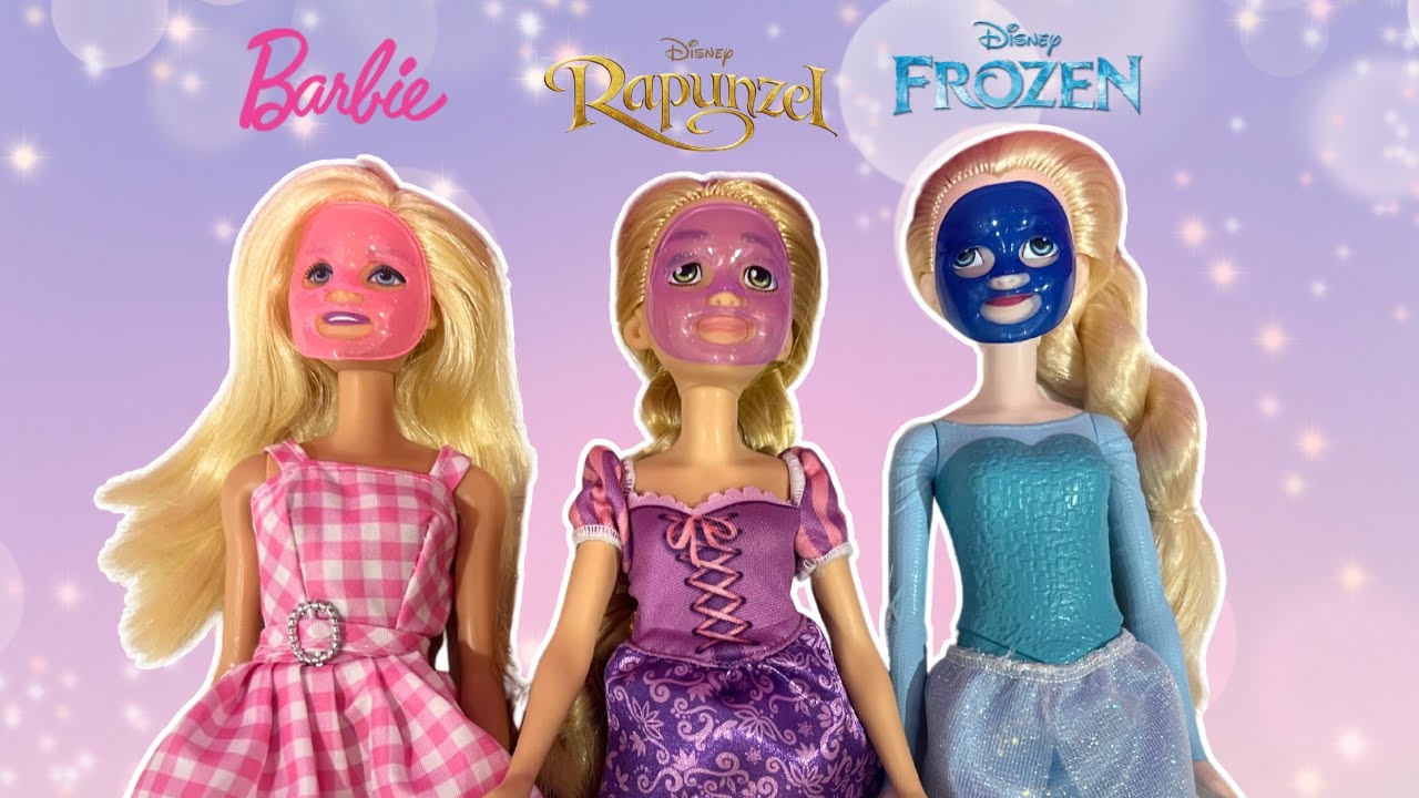 Barbie Rapunzel Elsa Spa Face masks Pink Purple Blue Doll Clothes Dress ...