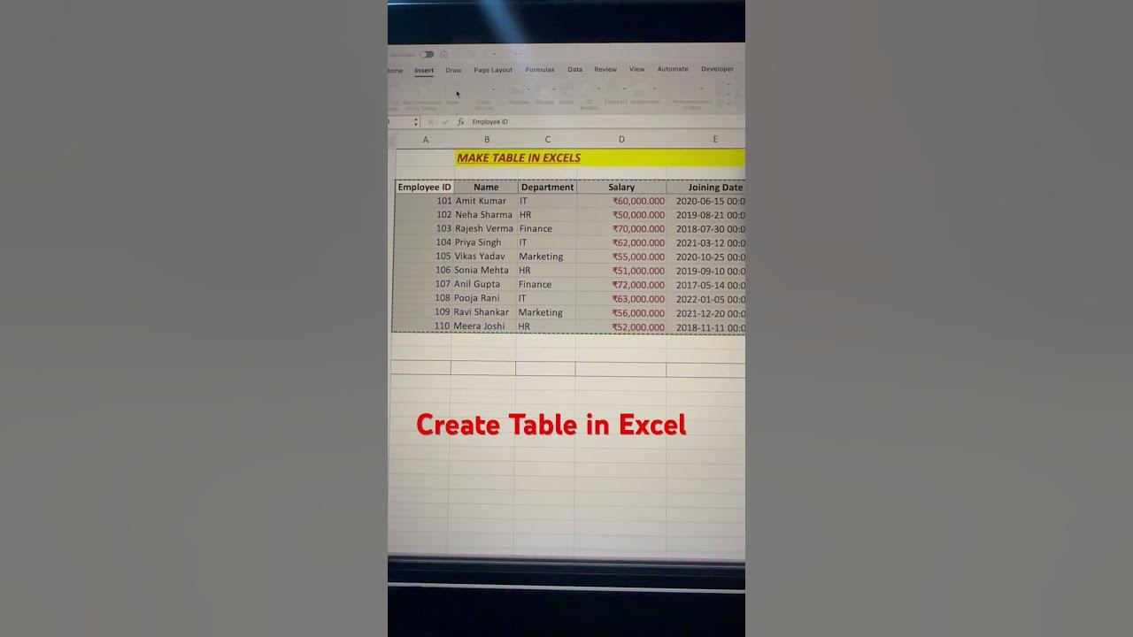 Create Table in Excel @Gen-Z-Techie #excel #excelformula #exceltutorial #exceltips - YouTube