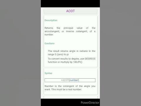 Microsoft Excel formula||ms Excel formula|Excel ACOT formula||=ACOT(NUMBER) - YouTube