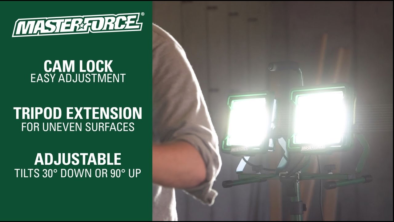 Masterforce® 20000 Lumen Dual-Head LED Tripod Work Light - YouTube