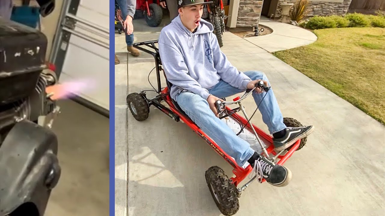 Go kart SPITS FLAMES after sitting for TEN YEARS ! - YouTube