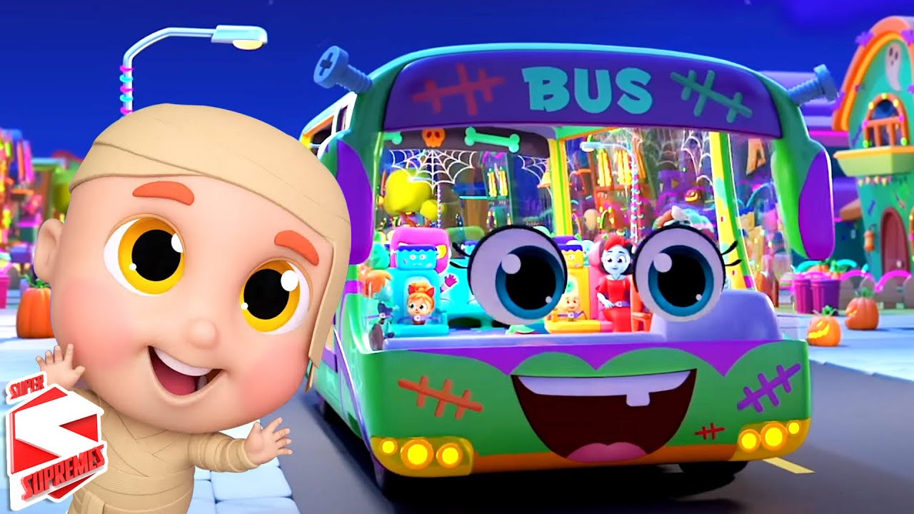 Halloween Wheels On The Bus, Spooky School Bus and Kids Rhyme - YouTube