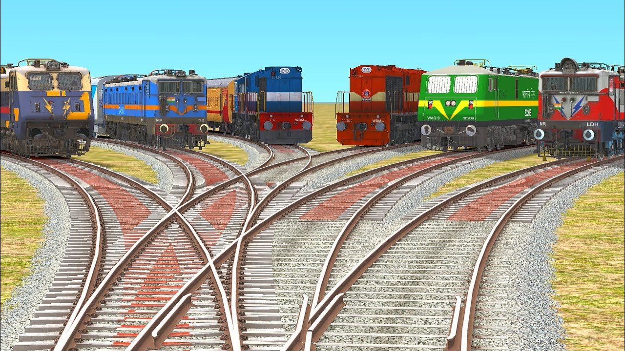 6 TRAIN CROSSING ONE SIDE CURVED FORKED RAILROAD | 5TH TRAIN IS UTKRIST ...