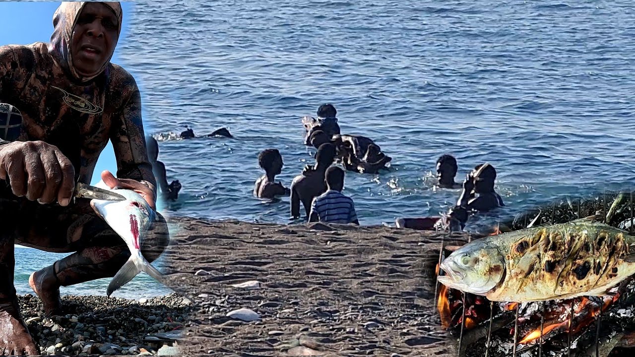 Roasting fish on open flame with friends - YouTube