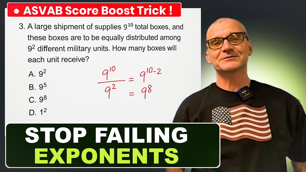 ASVAB Lesson and Practice on Exponents, Arithmetic Reasoning - YouTube