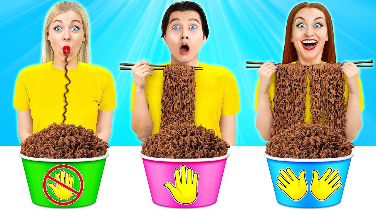 No Hands vs One Hand vs Two Hands Eating Challenge | Funny Food Hacks ...