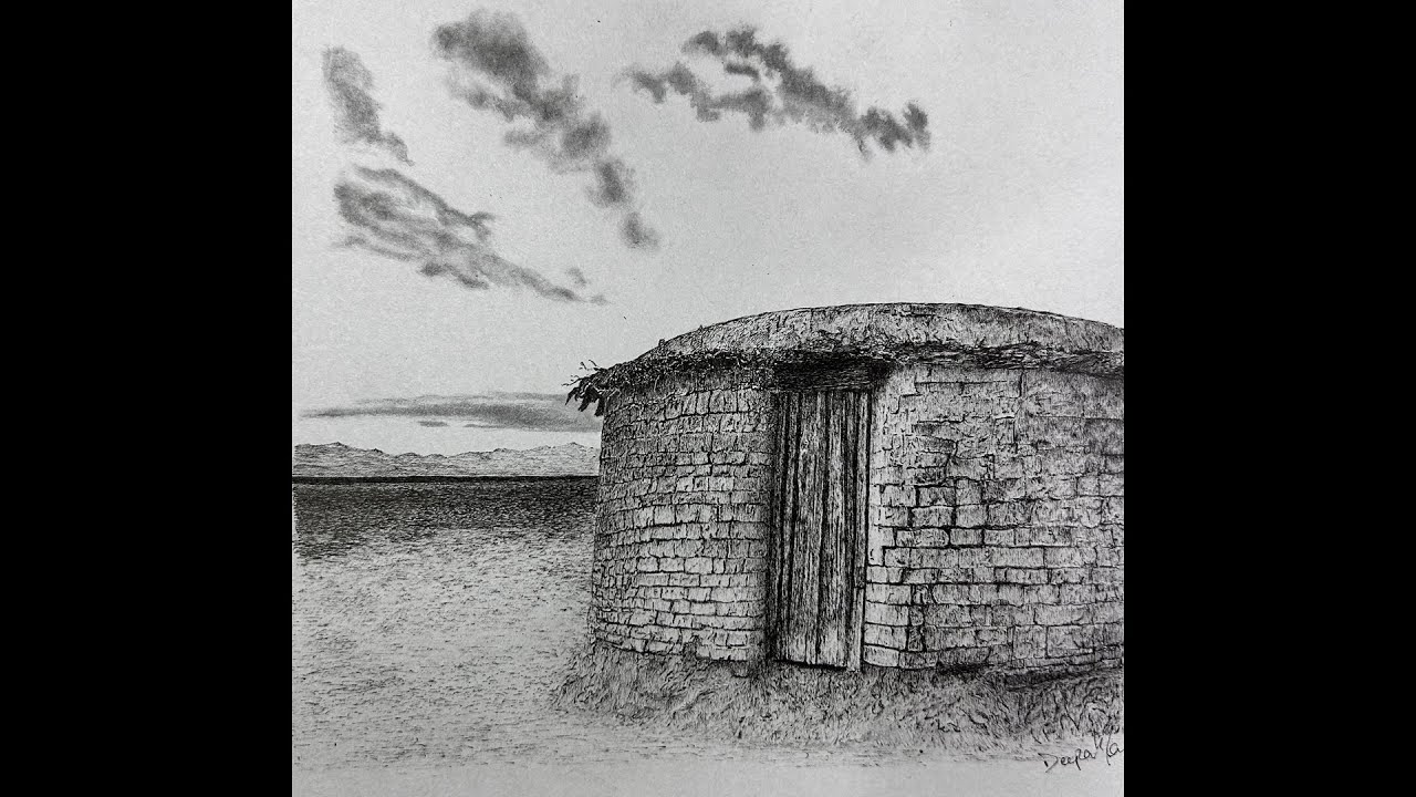 Stone house/Landscape drawing with Pen - YouTube