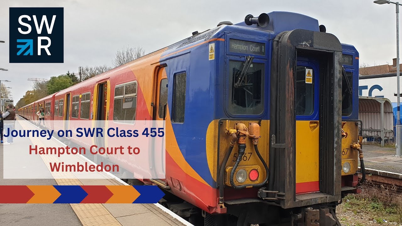 Journey on SWR Class 455 from Hampton Court to Wimbledon, (Loud Motors ...