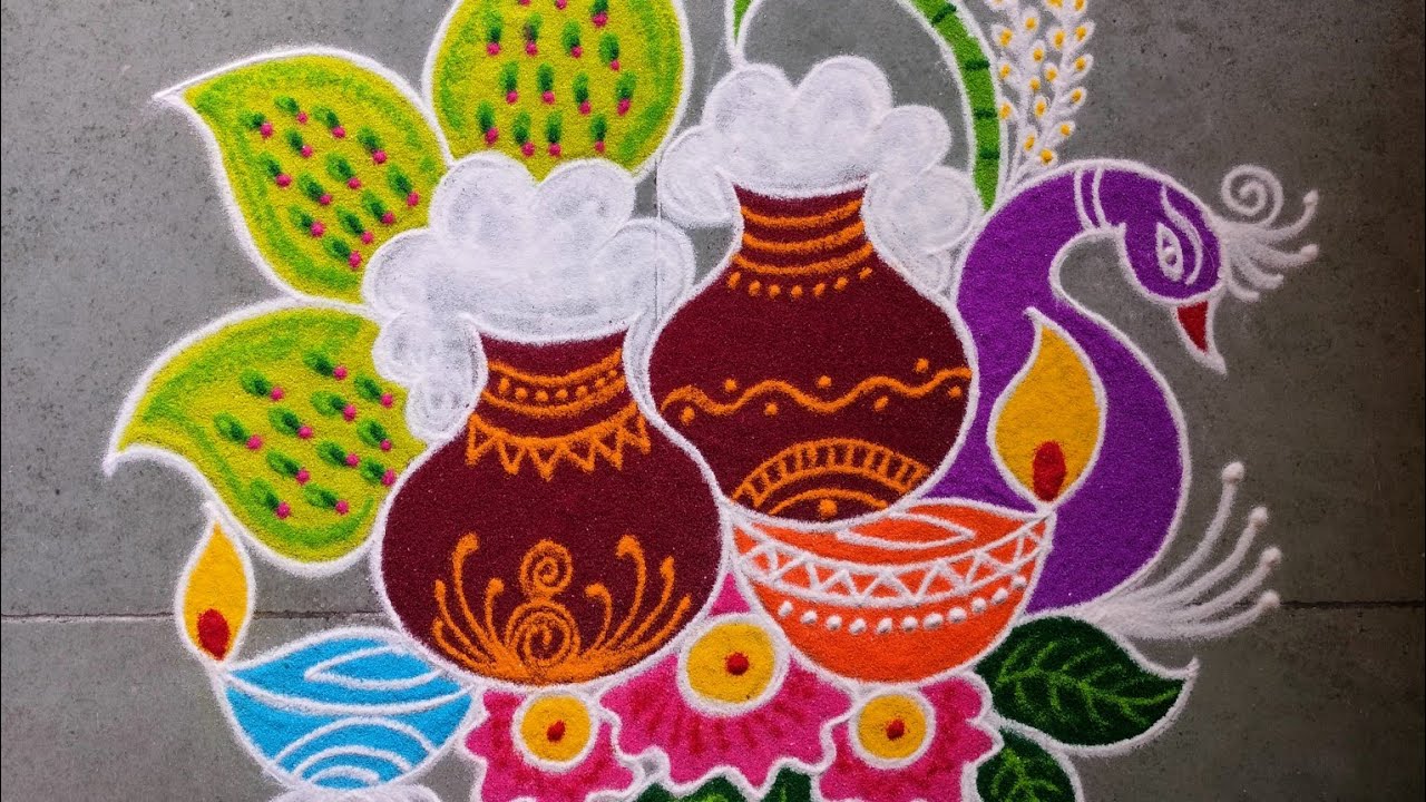 Beautiful Pongal special rangoli|Easy Pongal pot kolam|Simple Pongal ...