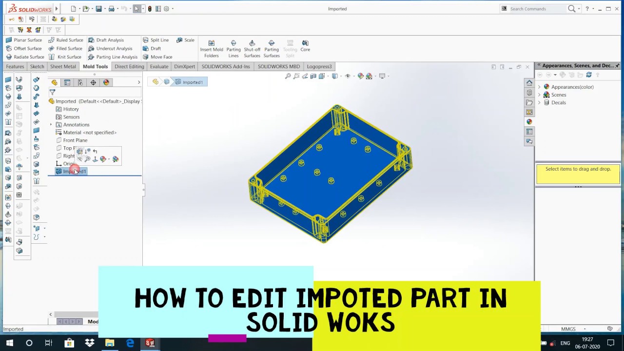 Solid works Tutorial How to Edit Imported model in solid works - YouTube