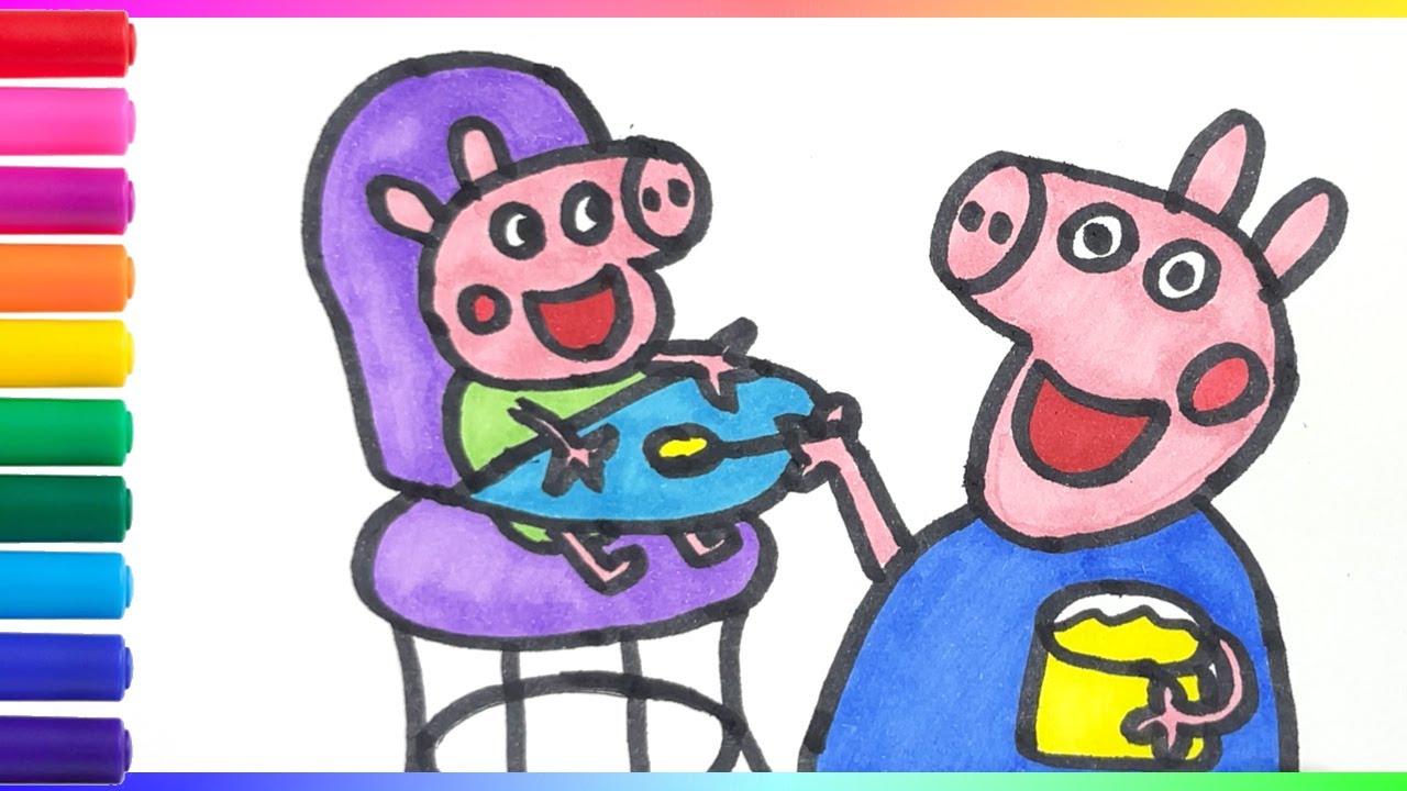 How to Draw Peppa Pig Tries to Feed Baby, Easy Drawing, Painting ...