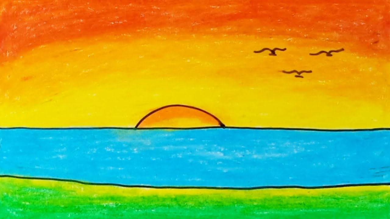 How to Draw a Sea Scenery Very Easy for Kids |Drawing Sea Scenery Step ...