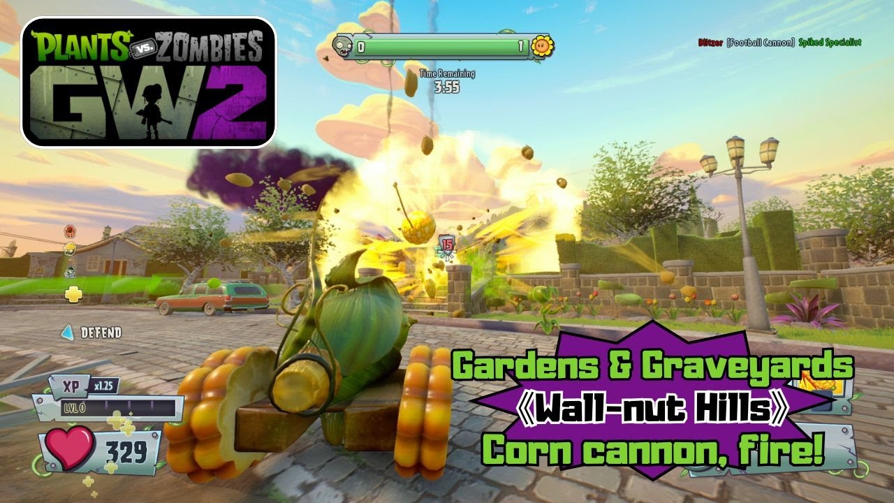 PvZ GW 2 | Gardens & Graveyards | Wall-nut Hills | Corn cannon, fire ...