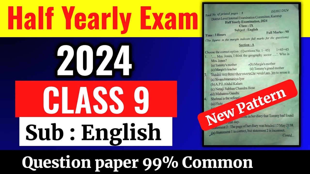 Class 9 Half Yearly Exam Question paper English 2024 | Seba Board ...