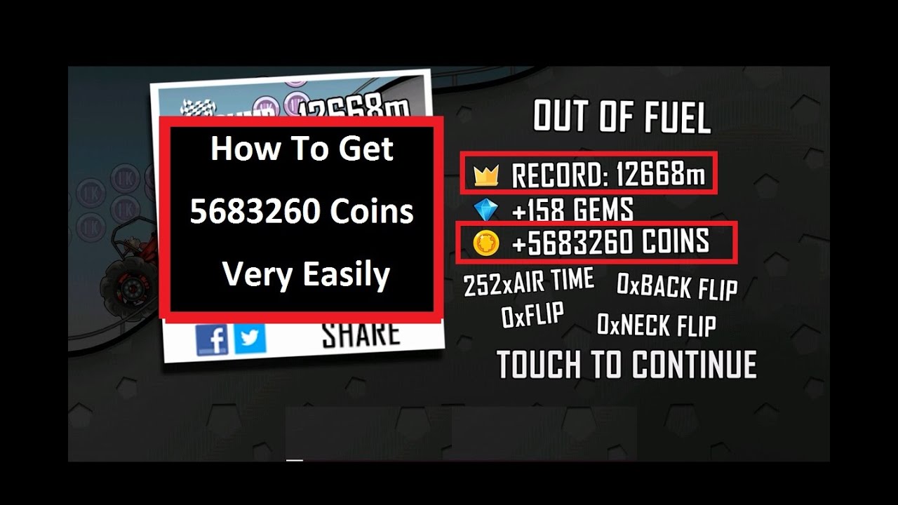 Hill Climb Racing - How To Get 5683260 Coins Very Easily - YouTube