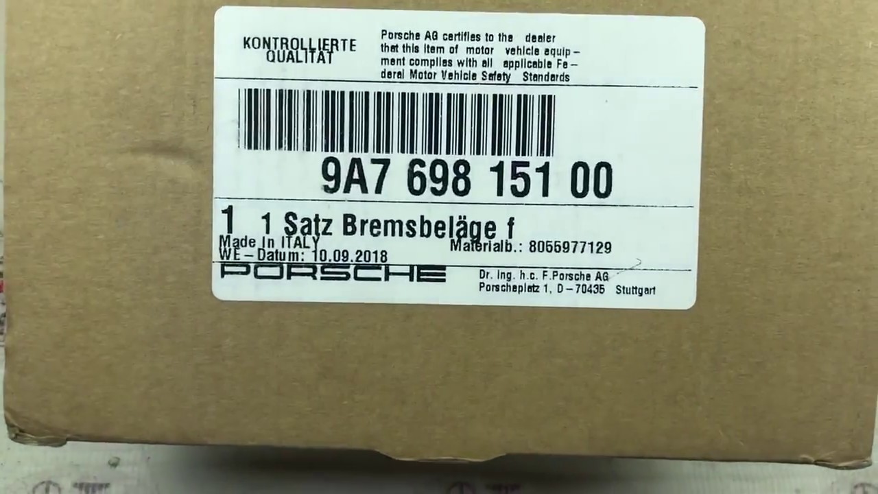 9A769815100 Колодки тормозные передние Porsche Macan 95B - YouTube