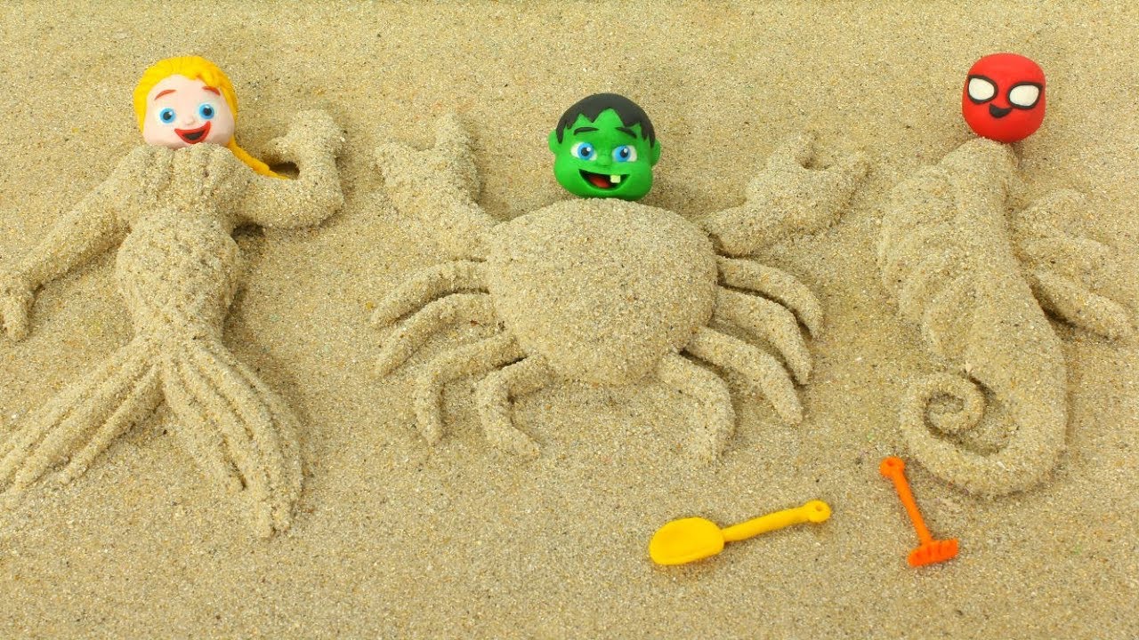SUPERHERO BABIES MAKE SAND FIGURES Spiderman, Hulk & Frozen Elsa Play ...