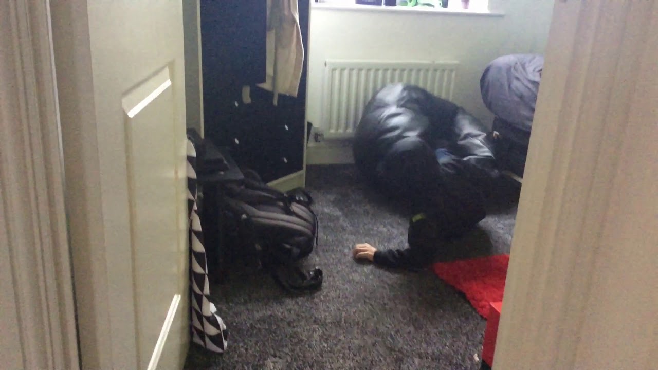 Running and jumping into my bean bag - YouTube