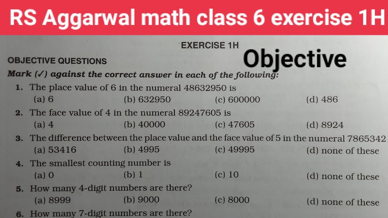 RS Aggarwal math class 6 exercise 1H solutions ।। Class 6 exercise 1H ...