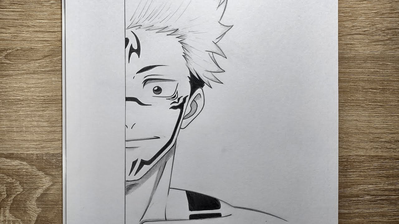 Anime Sketch Drawing Sukuna Half Face Step by step Jujutsu Kaisen
