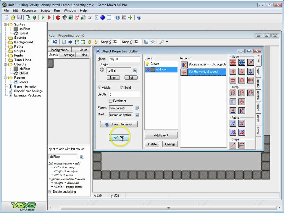 Unit 3 - Using Gravity - Gamemaker 8 - YouTube