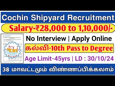 💥Cochin Shipyard Recruitment | 10th to Degree | Salary-28000+ | No ...