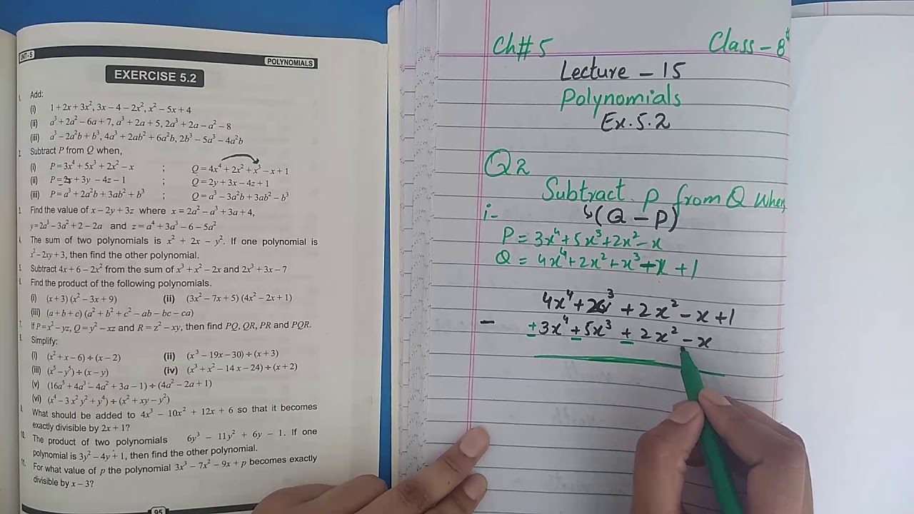 Polynomials -- Class 8 Math, Unit 5, Exercise 5.2, Lecture 15, | 🏡 @Ilm ...
