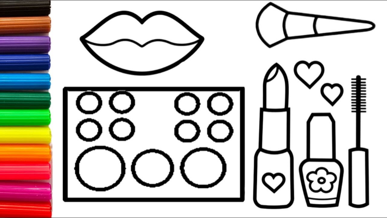 How to draw lips,lipstick & makeup kit| Drawing painting and coloring ...